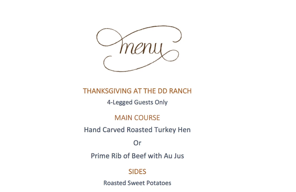 Thanksgiving Menu at the DD Ranch – The Ministry of Dog